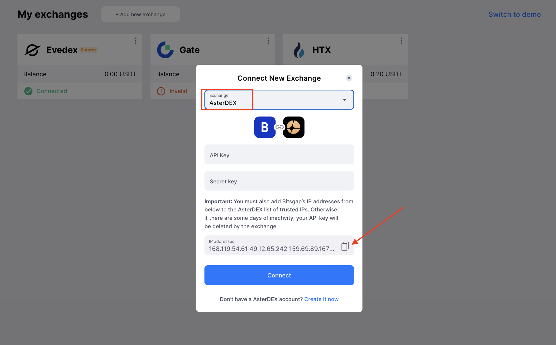How to Connect Asterdex to Bitsgap – Bitsgap
